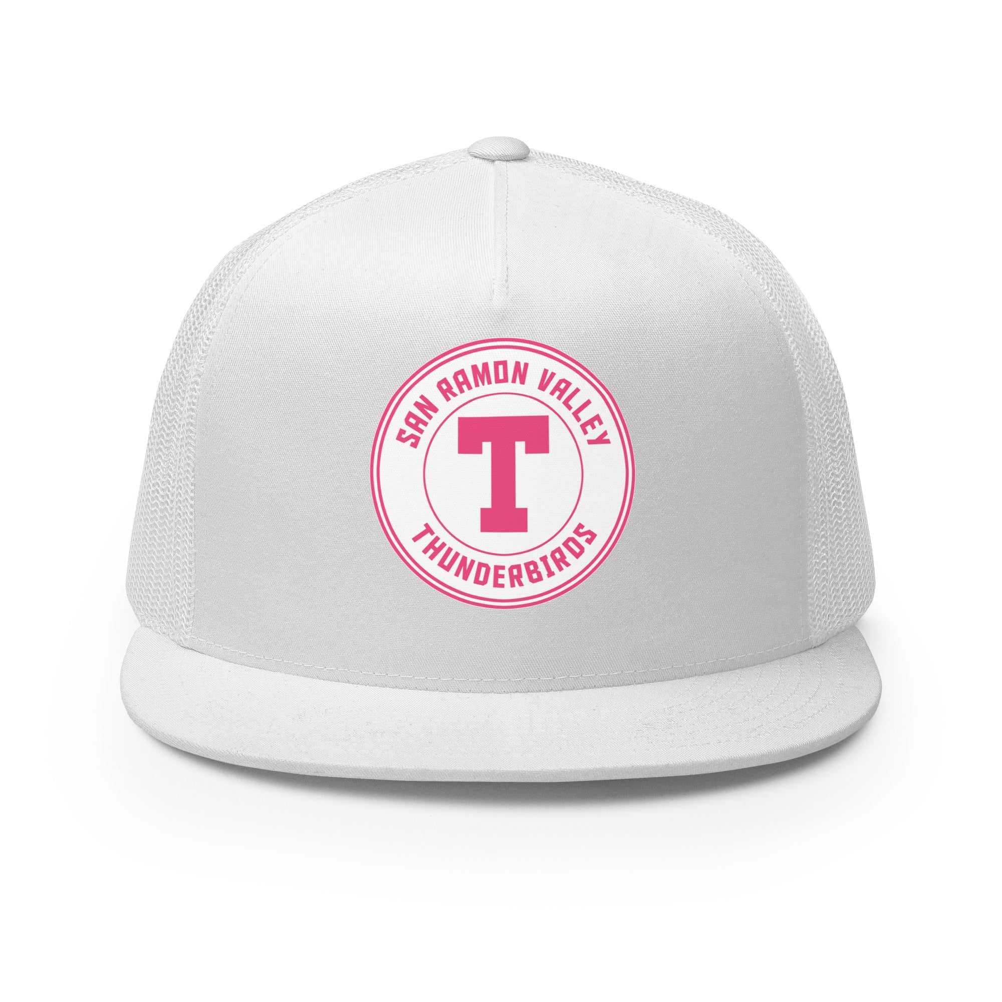 T-Birds Circle 'T' Printed White Background/Pink Text Trucker Hat – San ...